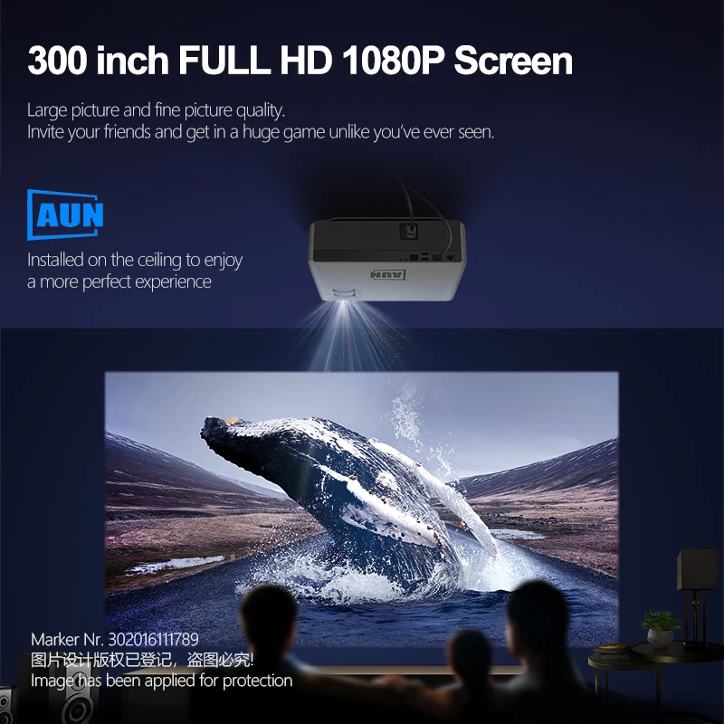 AKEY6 Pro MINI AUN LED Projector 300 inch Theater Android WIFI 4K Video ...