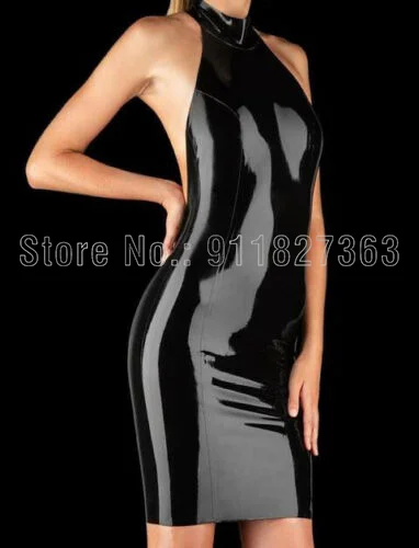 100% Latex Dress Latex Halter Backless Mini Dress Latex Catsuit Rubber