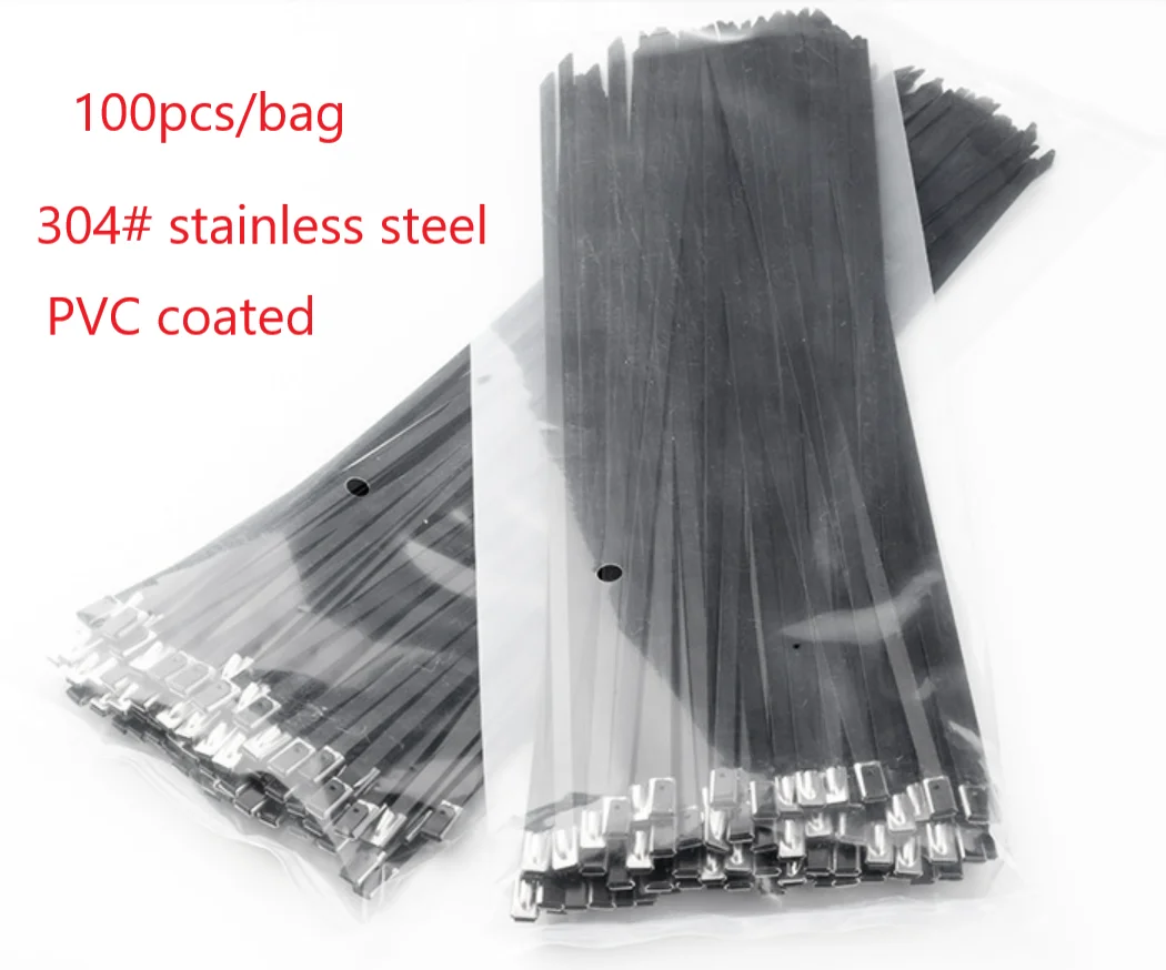 100pcs, 4.6mm*150mm PVC plastic coated stainless steel cable tie, SS304 ...