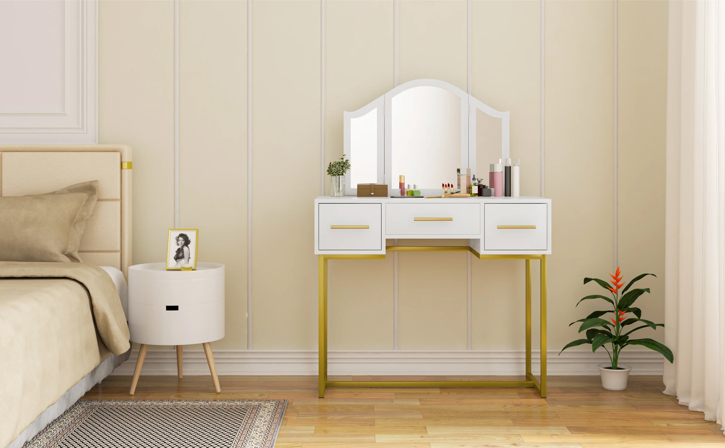 3-Mirror Folding Vanity Dresser – KOKANIA