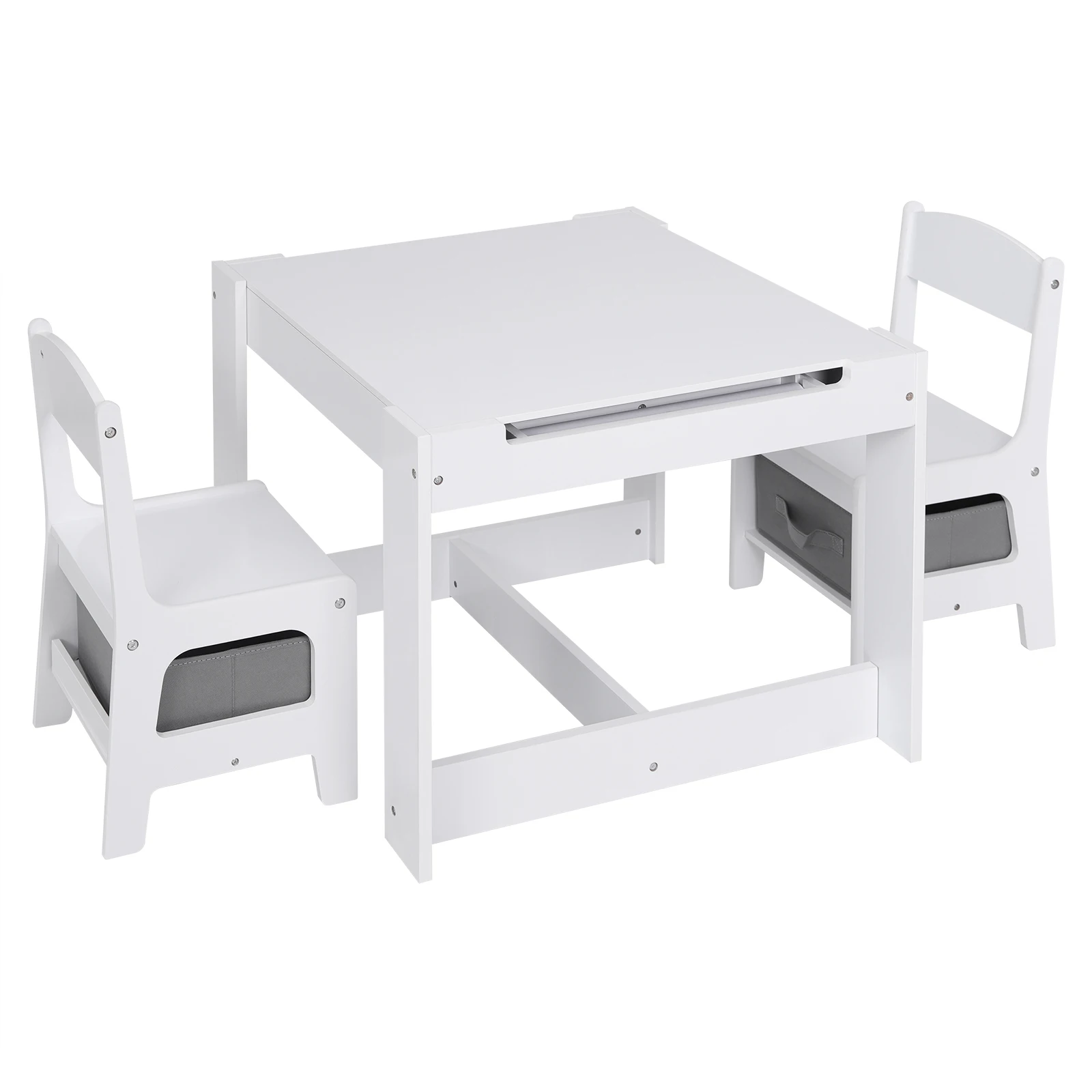 White-Children-Table-2Chairs-Set-with-Storage-Basket-Kids-Desk ...