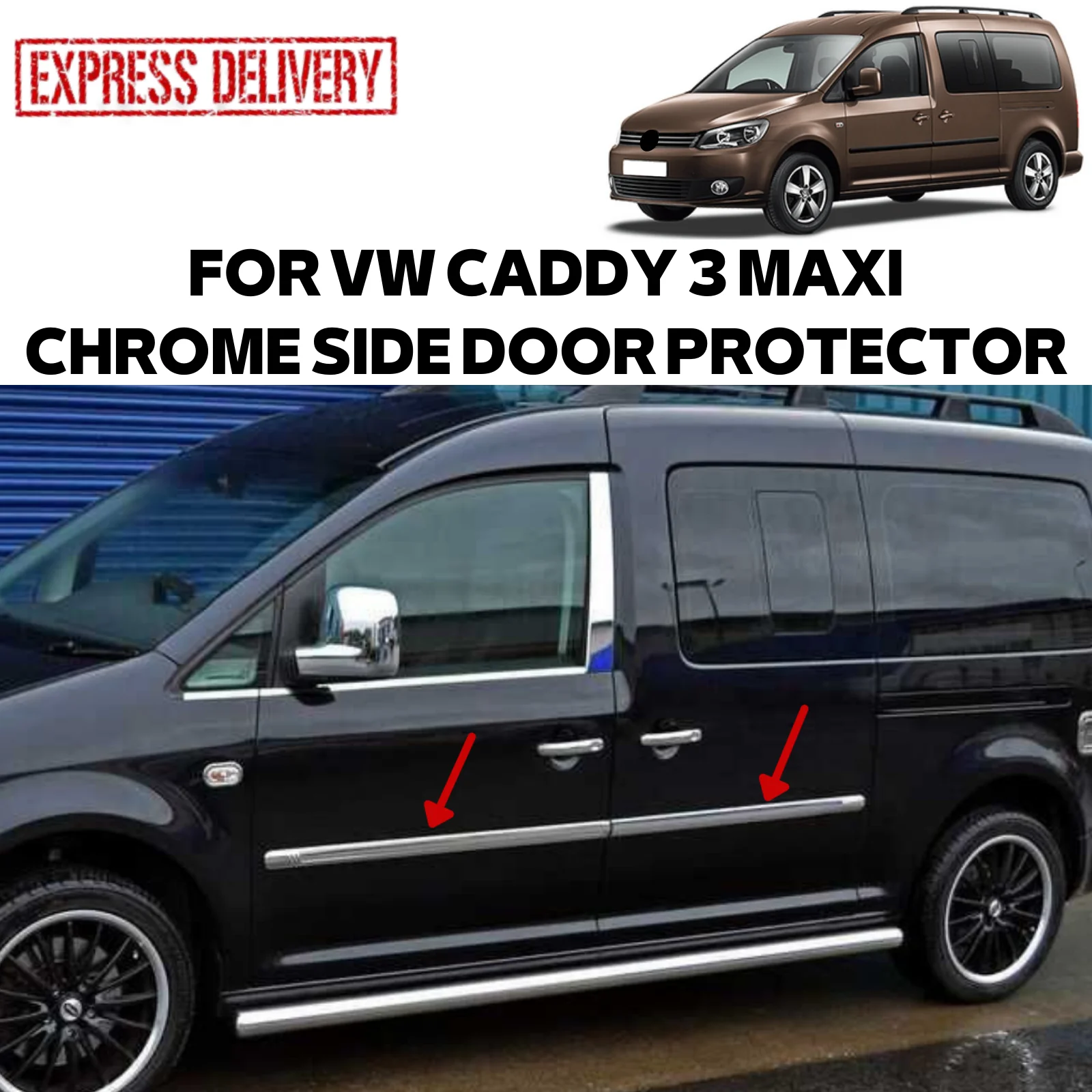 Puerta lateral de acero inoxidable cromado para coche VW CADDY MAXI 3 ...