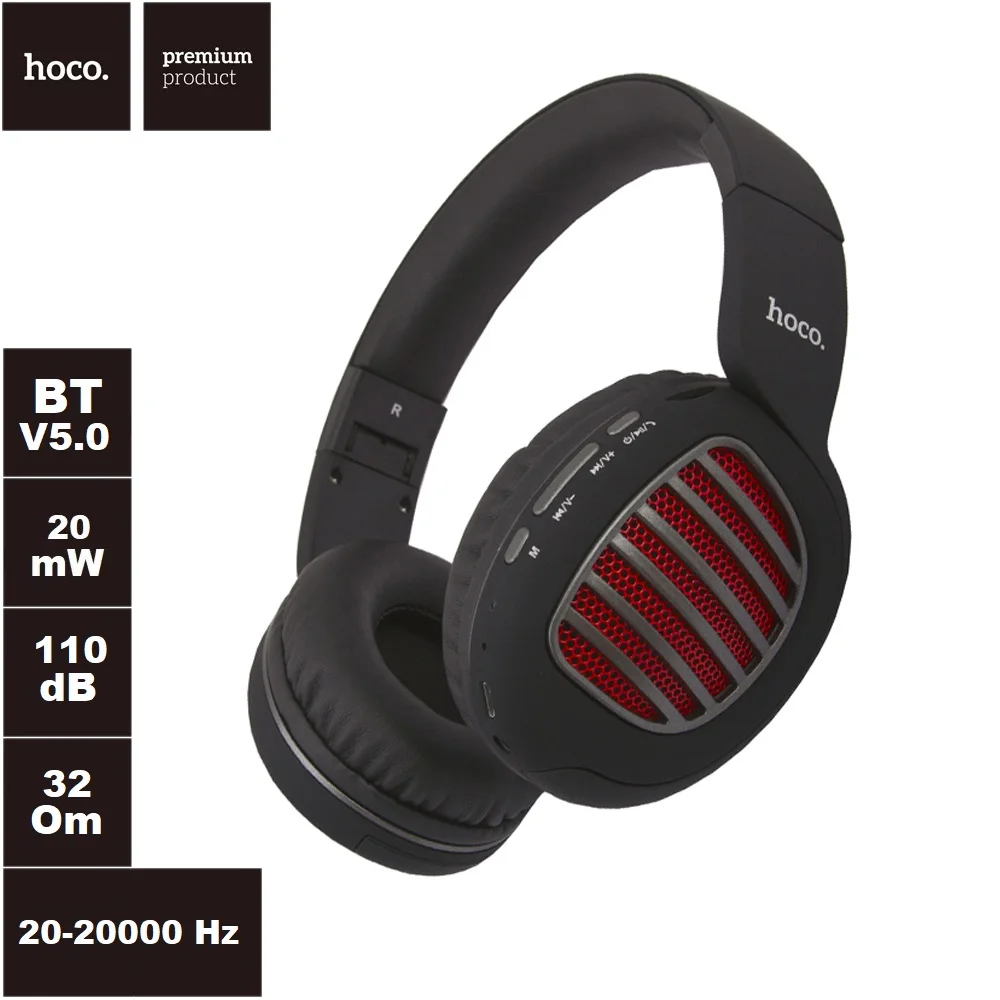 Bluetooth headset HoCo W23 brilliant sound BT 5.0, 3.5mm, microSD ...