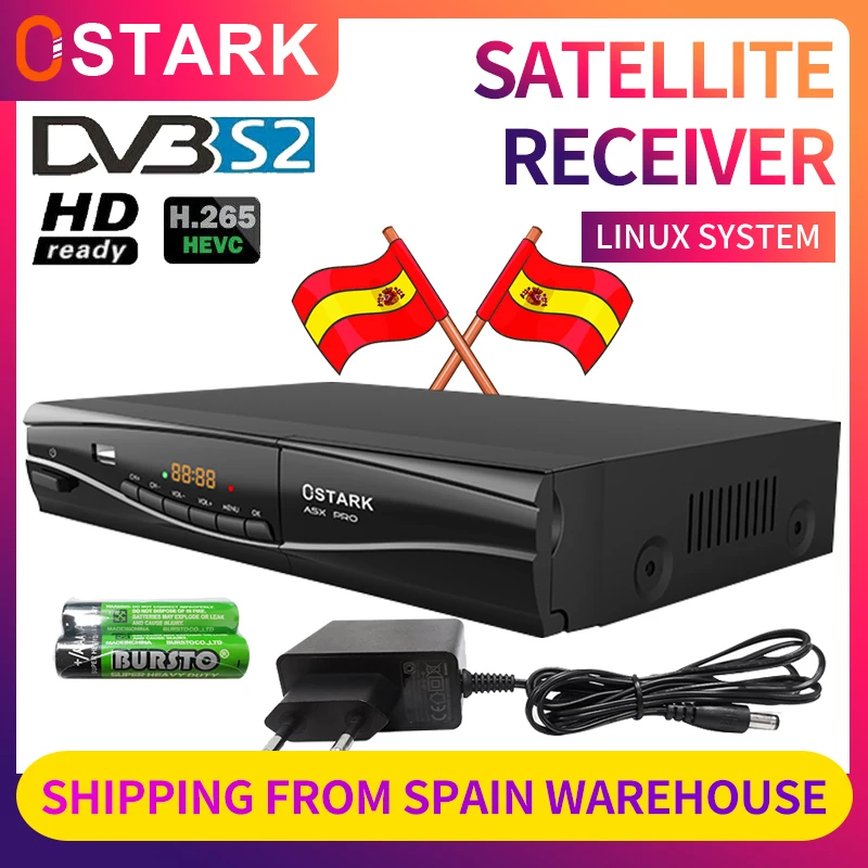 Ostark ASX Pro Receptor de satélite DVB S, DVB S2 Sistema linux H.265 RJ45 USB wifi incluido ...