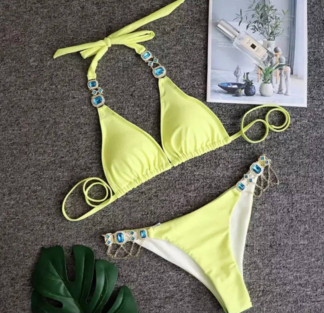 Diamond bikini white rhinestone bikini Braizilian swimwear female ...