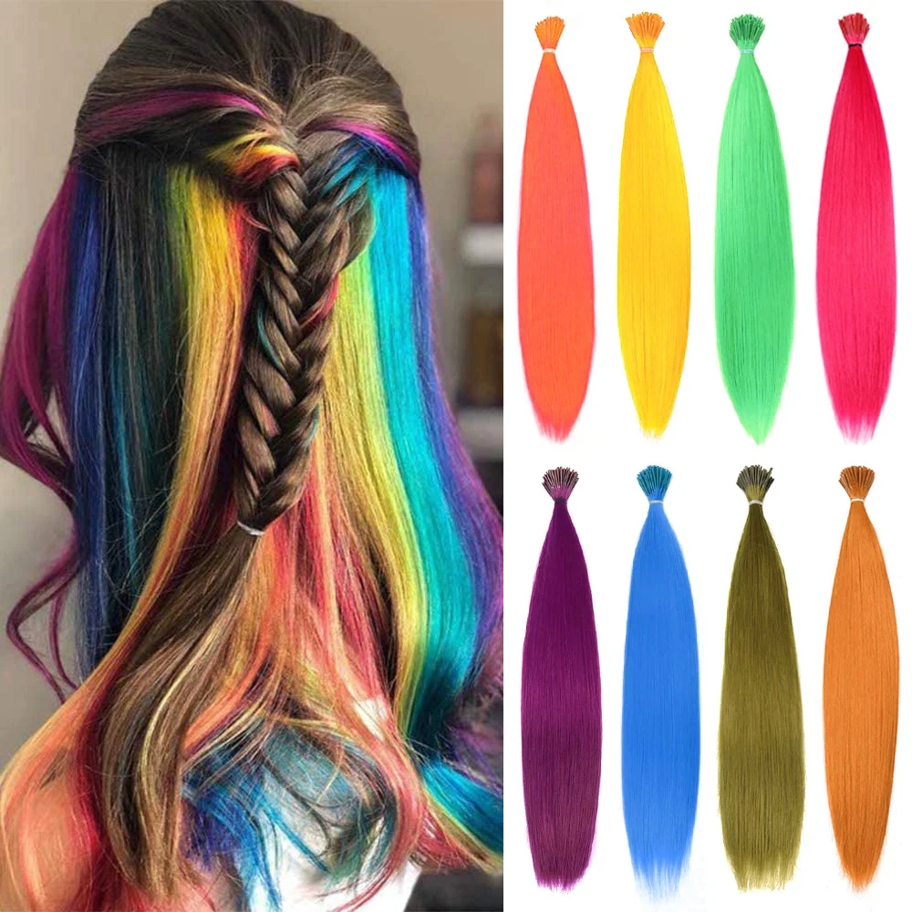 16” No Clip Colorful Invisible Synthetic Hair Extensions I tip ...