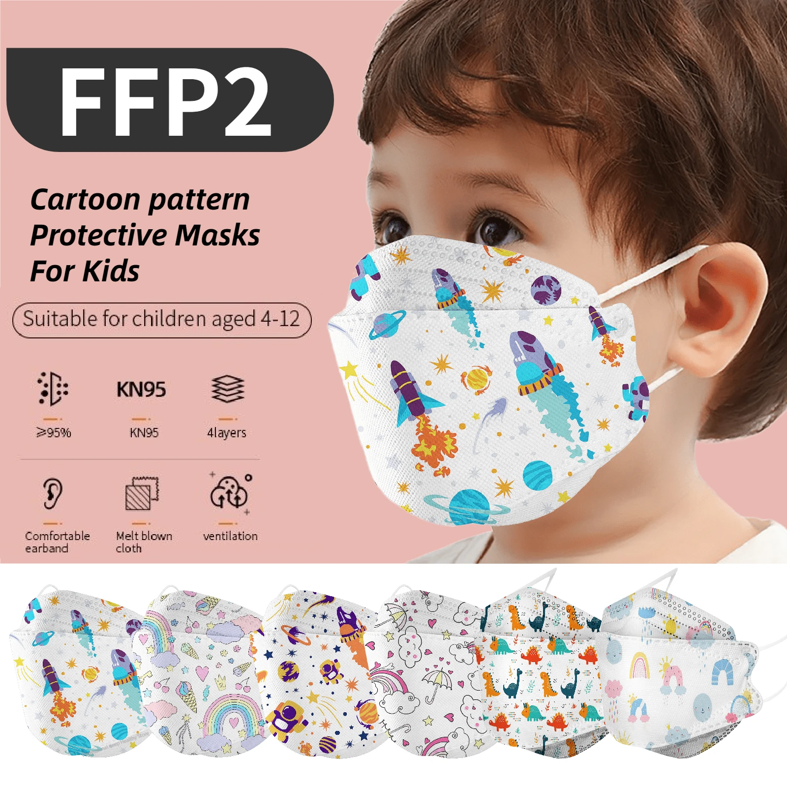 10/20/50pcs Kids Children's Mask Cartoon Ffp2 Kids Masks 4 Layer Masque ...