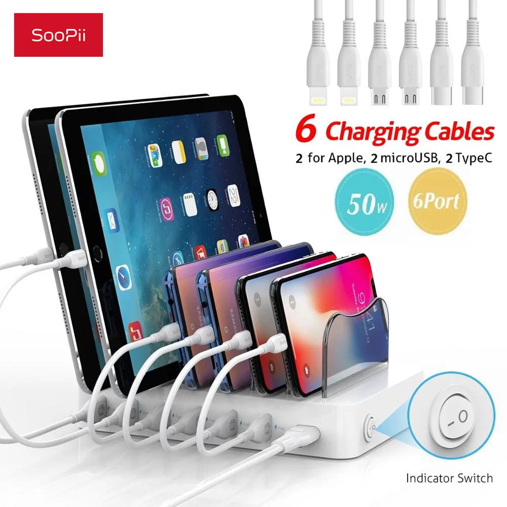 Leading Brand In Usa Market, Soopii 50w/10a 6-port Phone Charging ...