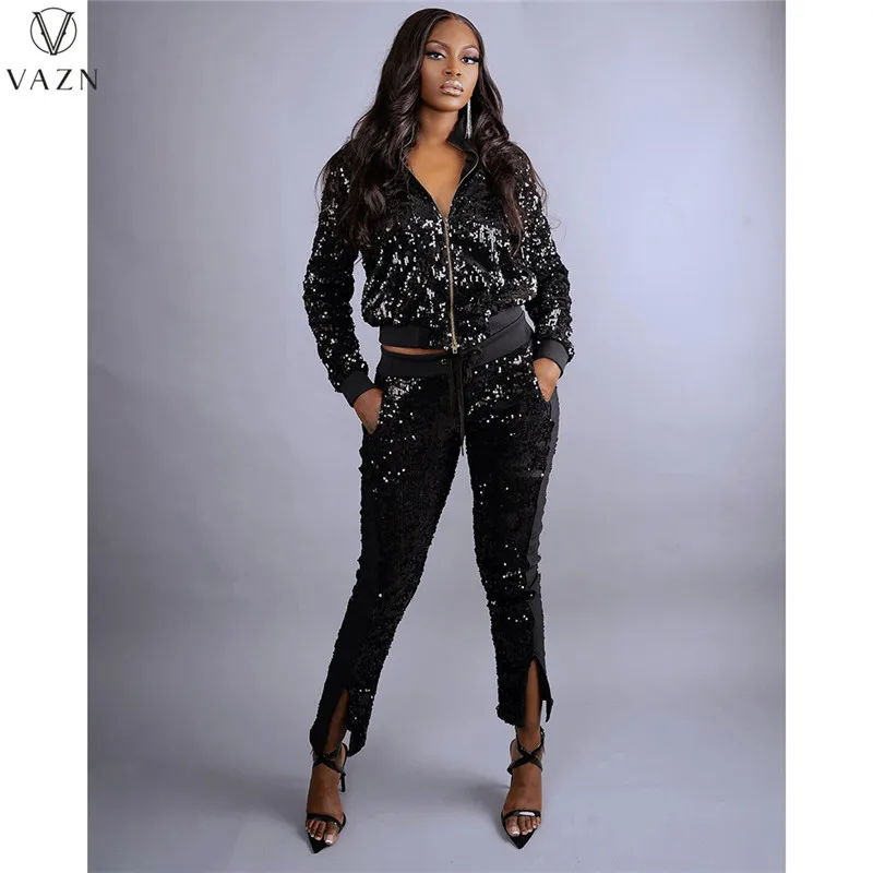Vazn 2022 New Sequins Women Suit Casual Holiday Style Long Sleeve Lapel ...