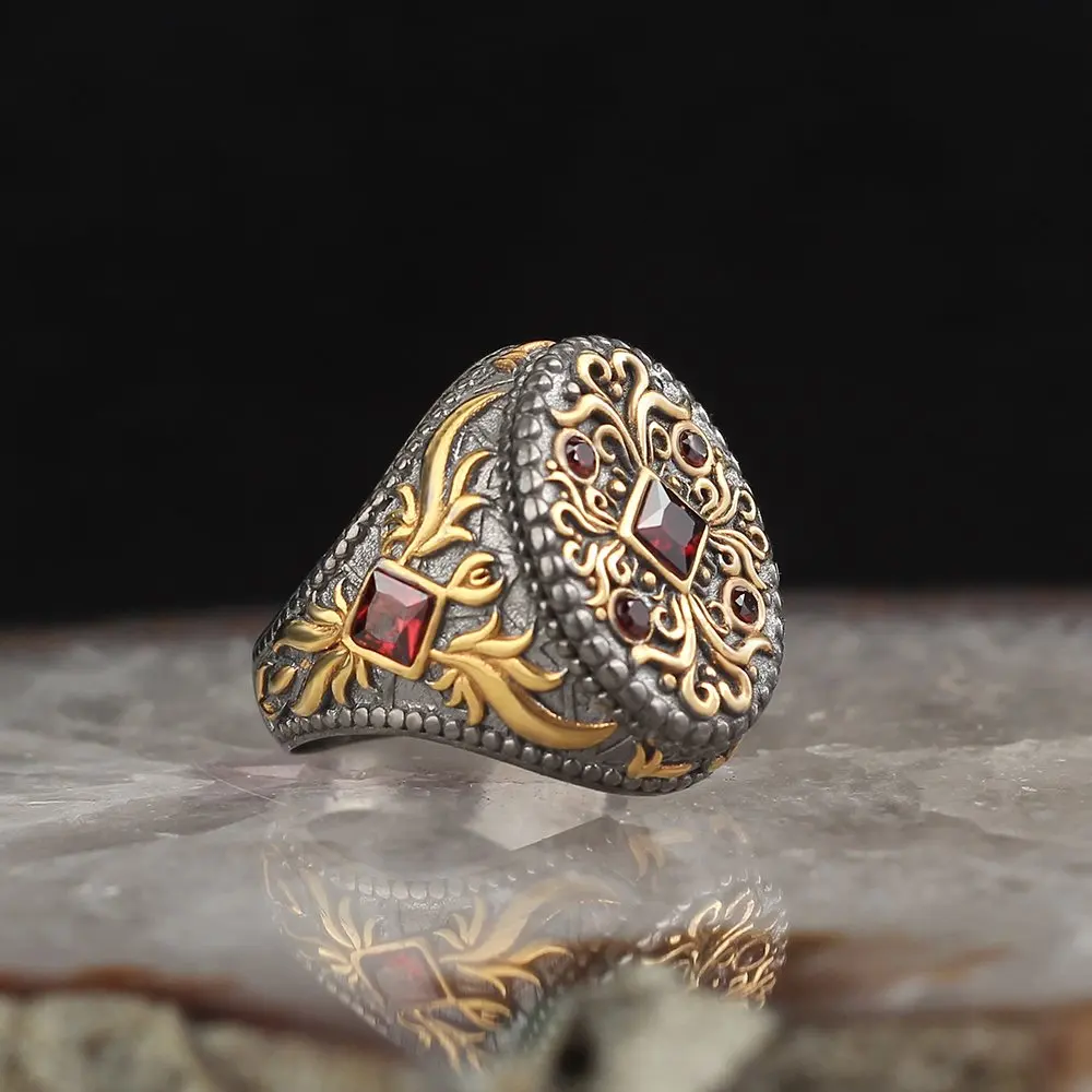 925K-Real-Sterling-Silver-Ring-Red-Zircon-Stone-with-Rodaj-Plated ...