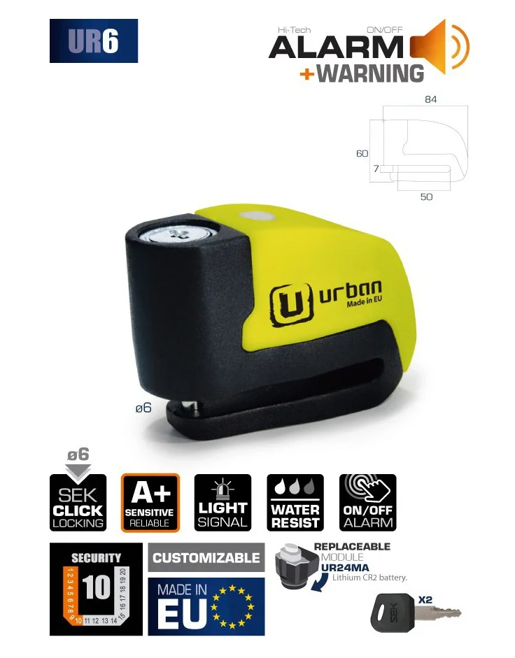 Brake disc anti-theft with Urban UR6 alarm