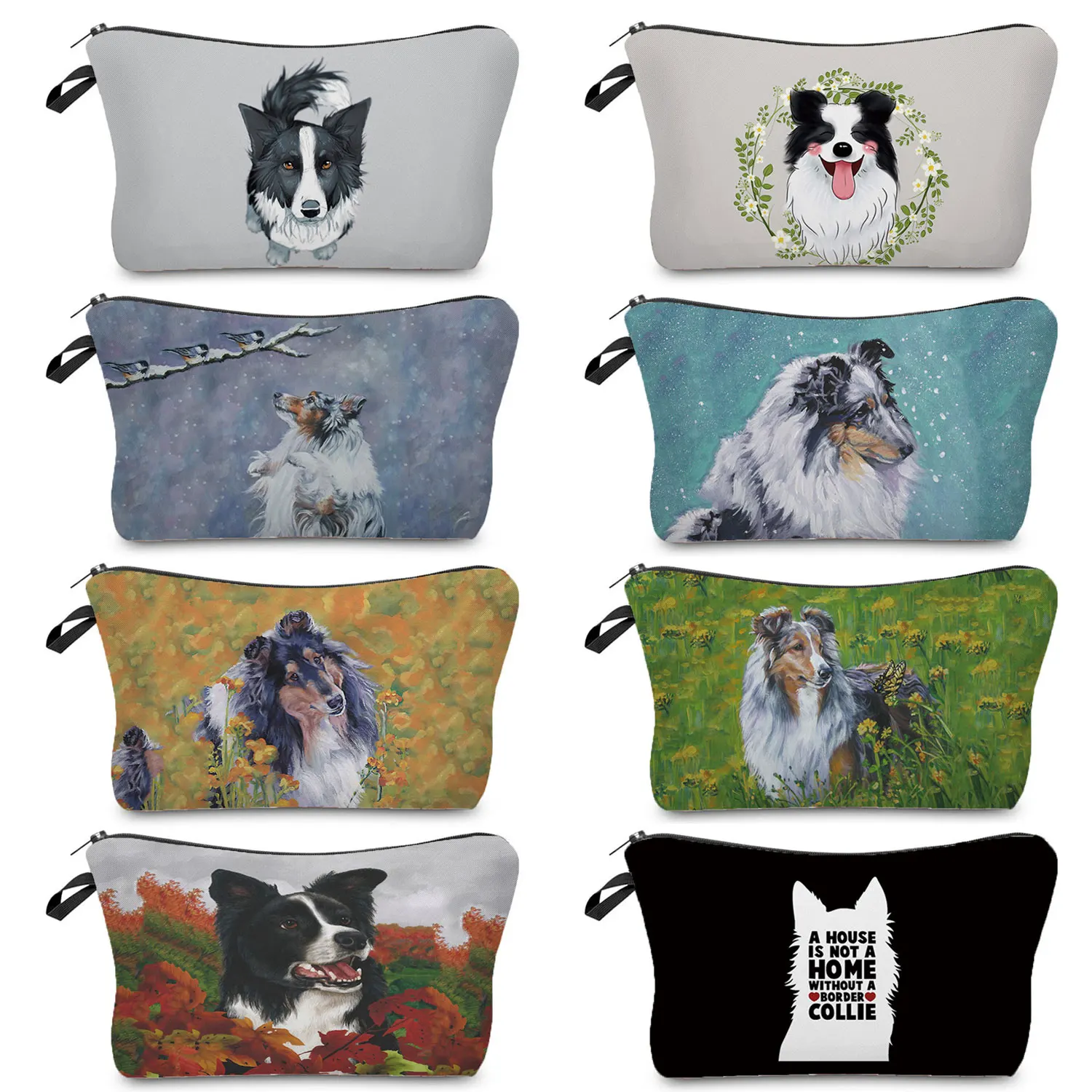 Popular-Watercolor-Collie-Dog-Print-Portable-Makeup-Bag-Female-Toiletry ...