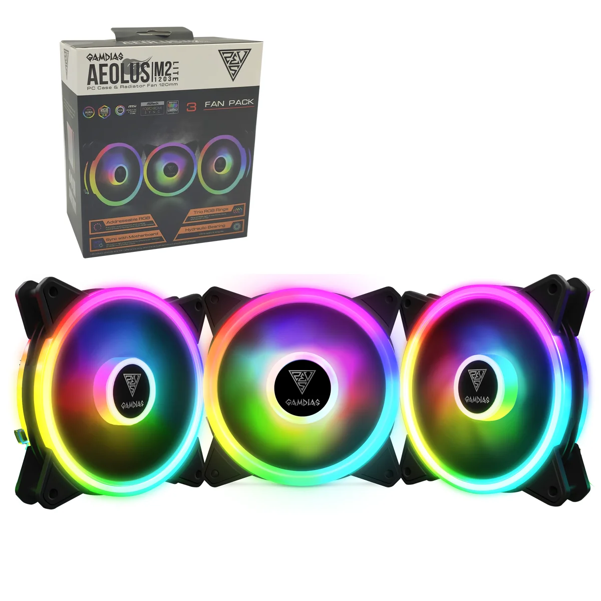 KIT 3 COOLER FAN PC GAMER RGB GAMDIAS AEOLUS M2 1203 LITE 120MM PARA ...