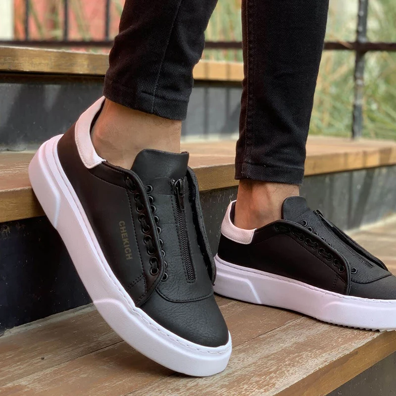 Chekich Zapatos para hombre Blanco y negro Sin cuero Cierre de ...
