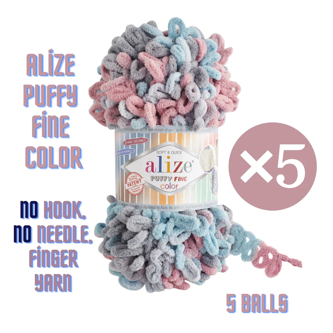 Alize-Puffy-Fine-Color-5-Balls-Thread-Plush-Hand-Knitting-Plaid-Yarn ...