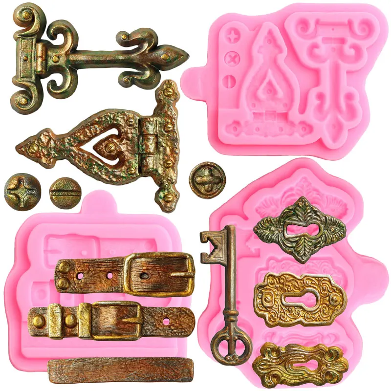 Vintage Lock Key Hinges Screws Belt Straps Fondant Silicone Mold ...