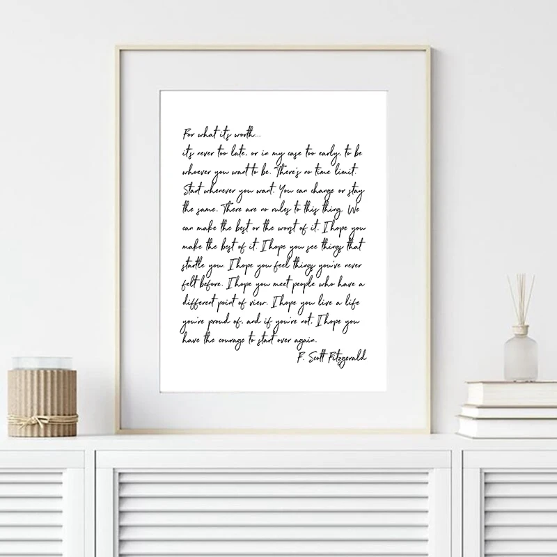 Scott Fitzgerald Poem Prints For What it's Worth Quote Poster Poetry ...