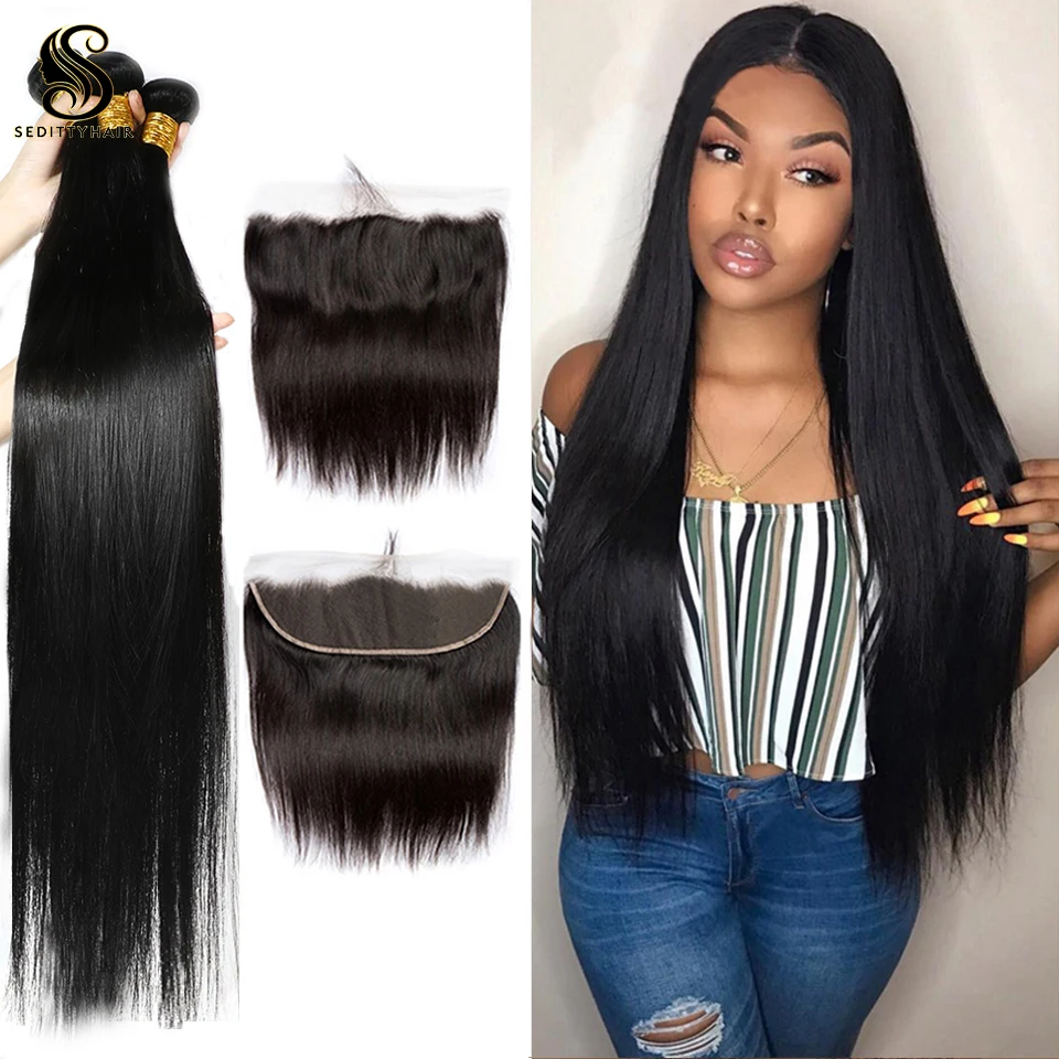 Sedittyhair-28-30-Inch-Brazilian-Straight-Bundles-With-frontal-cheap ...