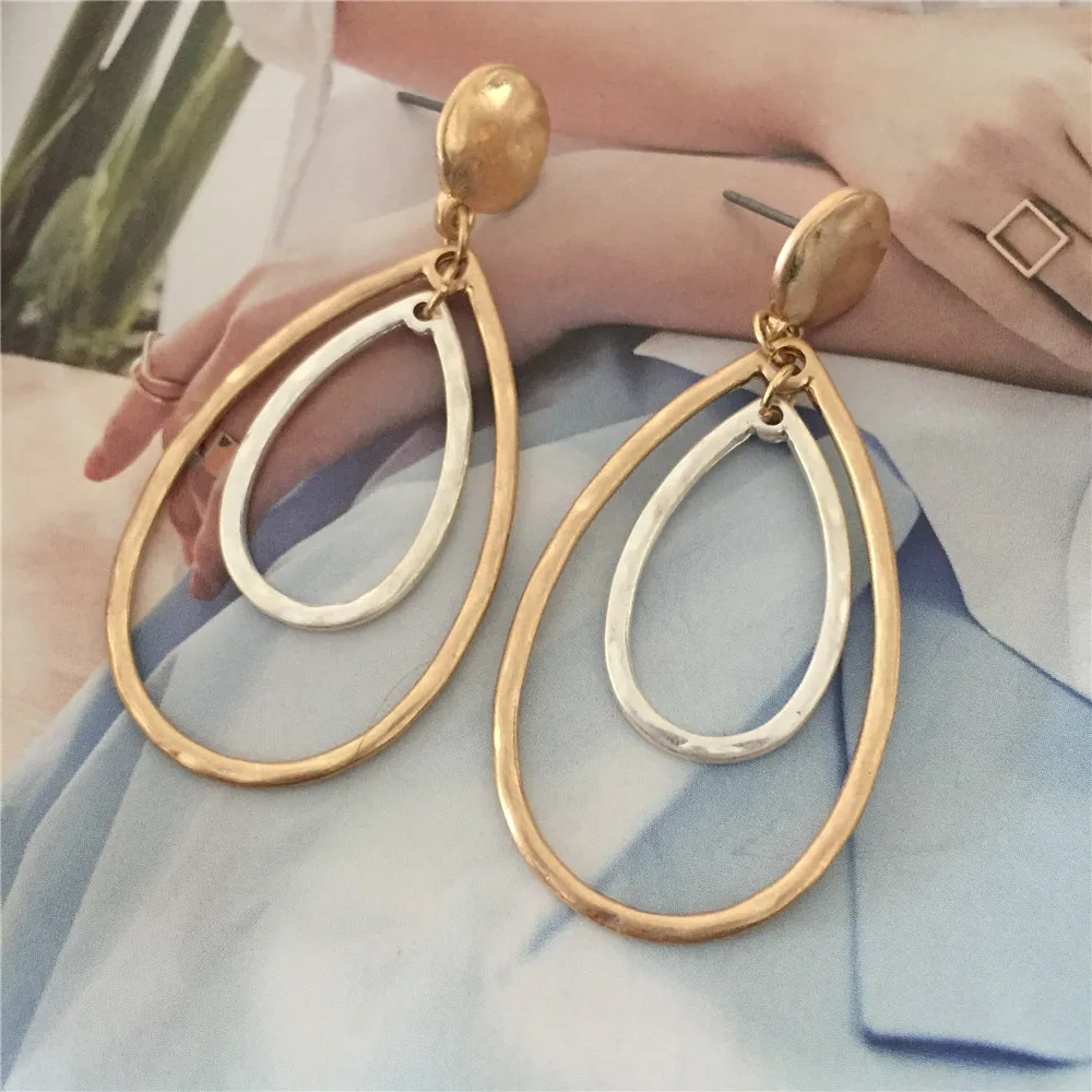 Retro Water Drop Shape Drop Earrings Gold and Silver Color Hollow Water ...