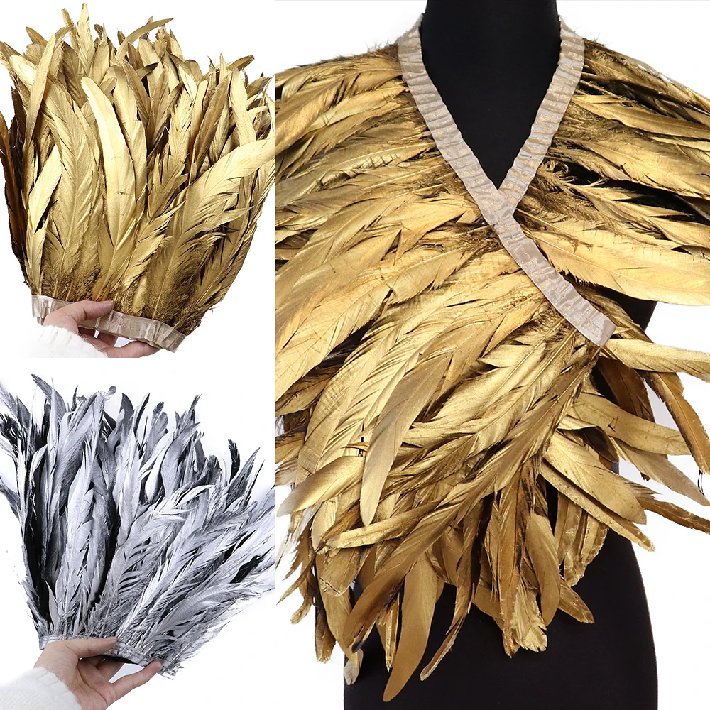 Gold Silver Rooster Tail Feather Ribbon Trims 1 meter 10-30cm Black ...