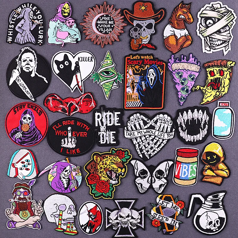 Punk-Embroidered-Patches-For-Clothing-Stickers-Scary-Movie-Iron-On ...