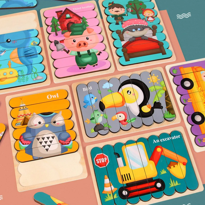 Kids Brain Wooden Toy Double sided 3D Puzzle Creative Strip Puzzle ...