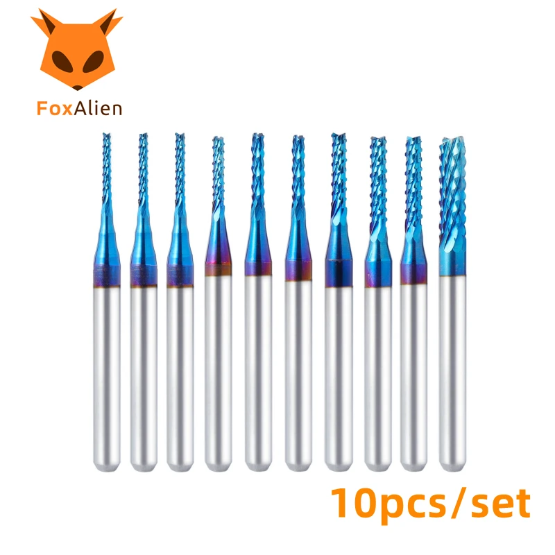 FoxAlien 10pcs End Mill CNC Router Bits, 0.8-3.175mm 1/8” Shank Nano ...