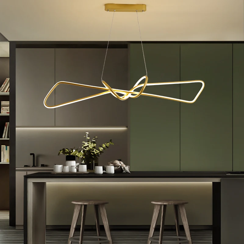 Criativo moderno led lustres para sala de jantar ouro longo mesa ...