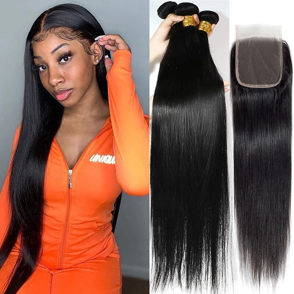 Brazilian-Hair-Weave-Bundles-Straight-Hair-Bundles-with-Closure-Meche ...