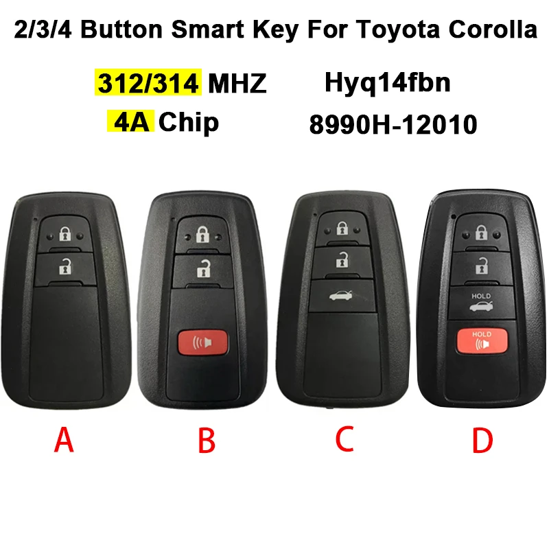 Cn007266 Aftermarket 2/3/4 Button Smart Key For Toyota Corolla Remote ...