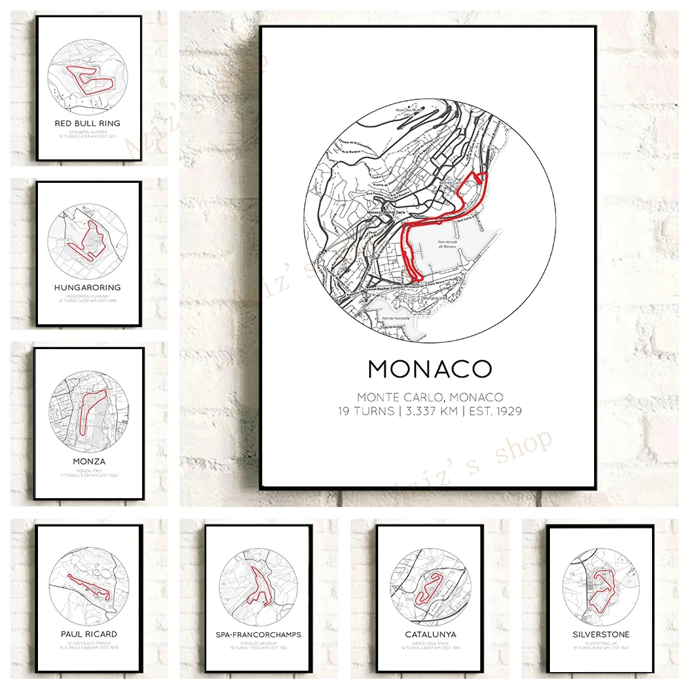 Formula-1-Track-Map-Poster-F1-Hungary-Abu-Dhabi-Bahrain-Suzuka-Monaco ...