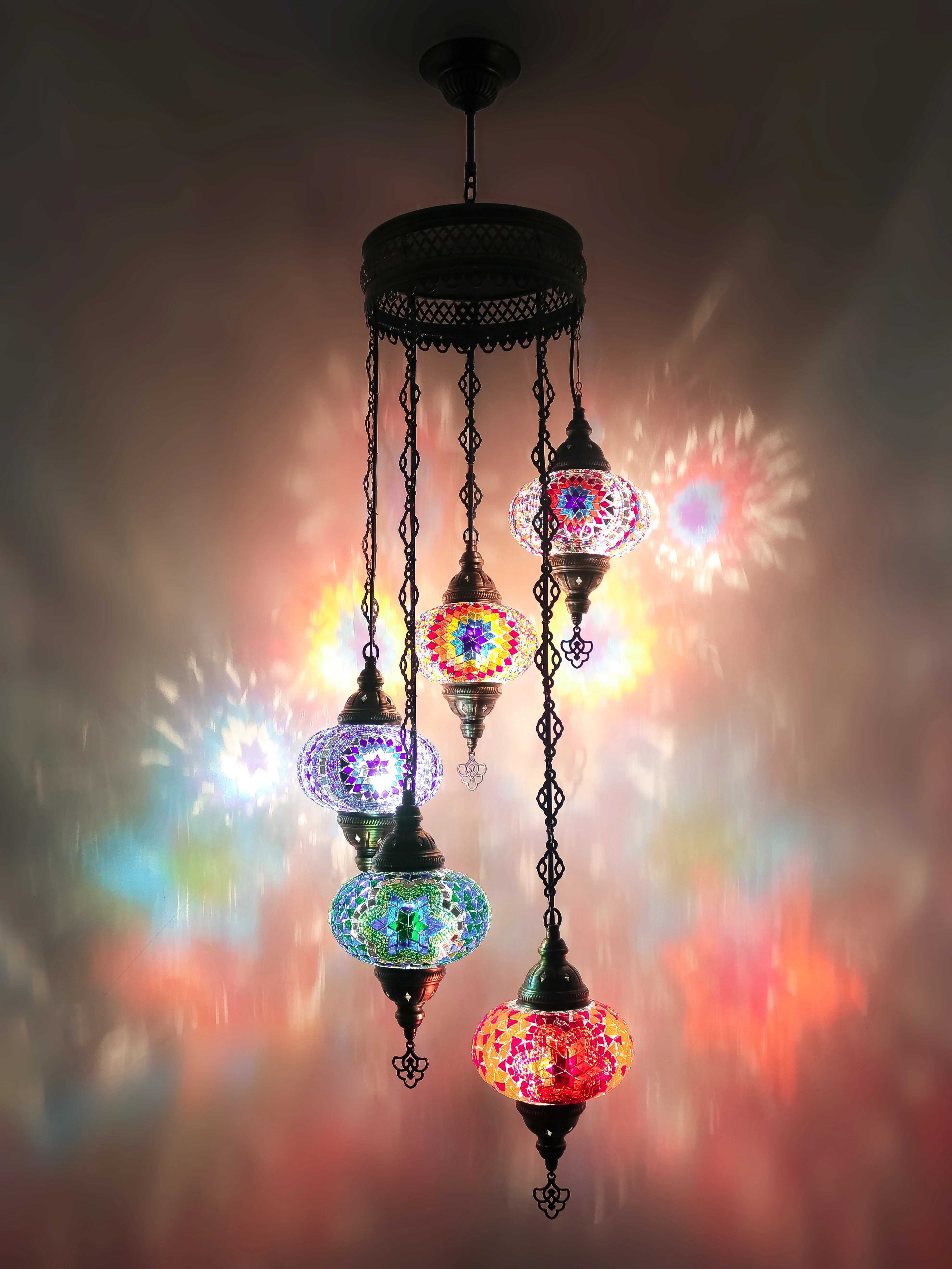 Turkish Mosaic Lamp Hanging Morrocan Chandelier With Big 5 Globe ...
