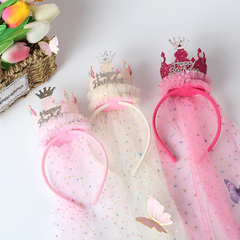 Happy Birthday Princess Hairband | Girl Princess Veil Headband - Cute ...