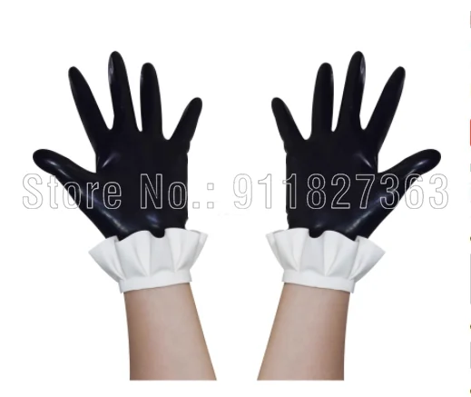 Free-Shipping-Black-And-White-Sexy-Lady-Short-Latex-Gloves-With-Ruffles ...