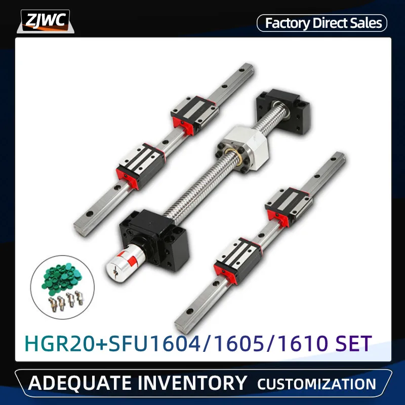 HR20 스퀘어 리니어 가이드 레일 2 개 HGR20 + 블록 HGH20CA HGW20CC + 볼 스크류 SFU1605/1604 ...