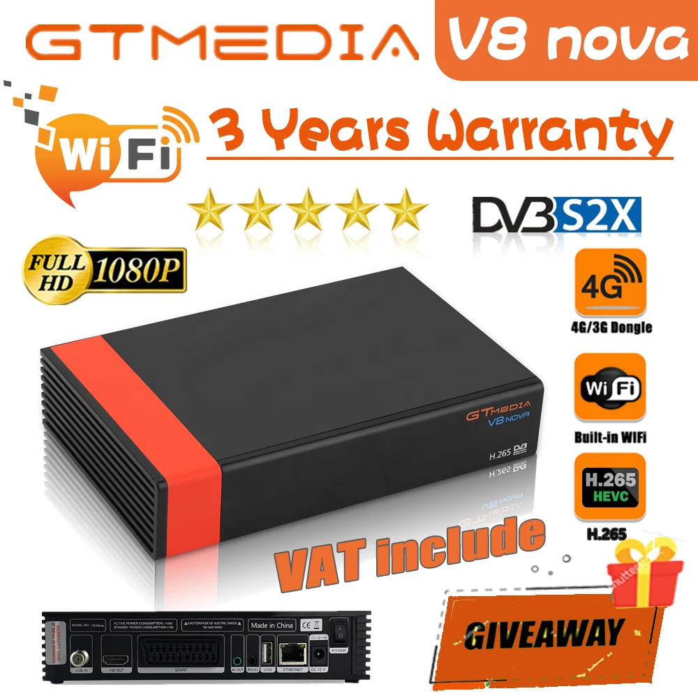 1080P gtmedia v8 nova satellite receiver DVB S2X built in wifi H.265 ...