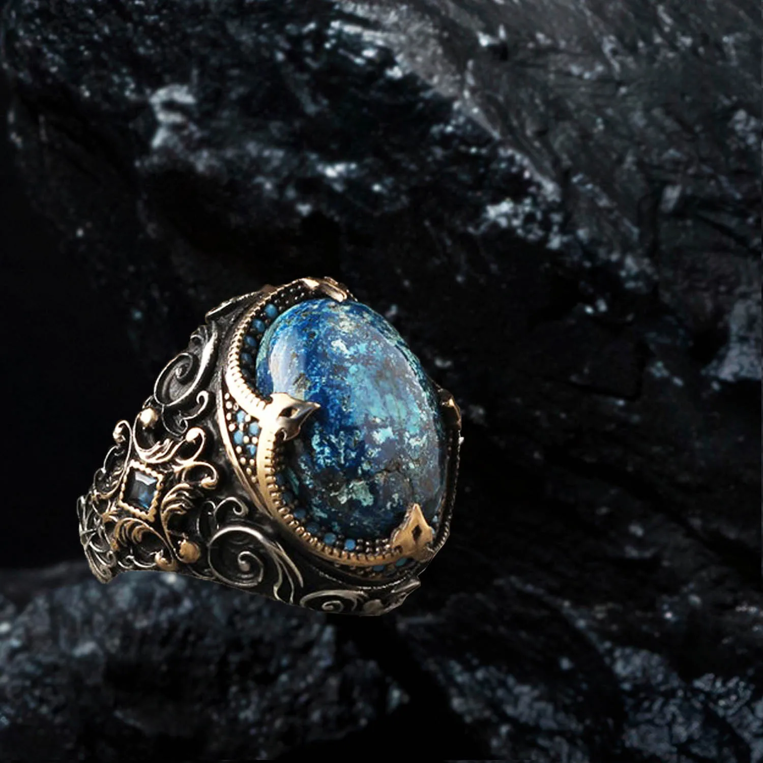 Azurite-Men-s-Silver-Ring-Handmade-Elaborated-Trendy-Casual-Fashion-925 ...
