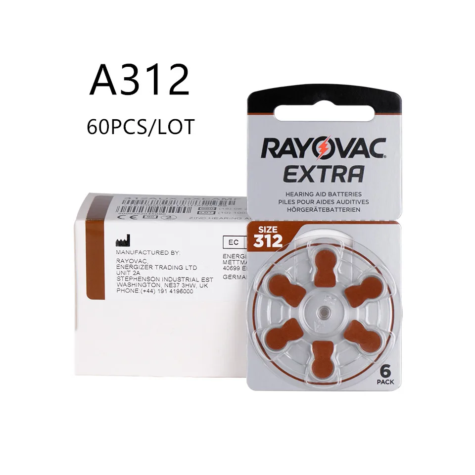 60-PCS-Rayovac-Extra-Zinc-Air-Hearing-Aid-Batteries-A312-312A-ZA312-312 ...