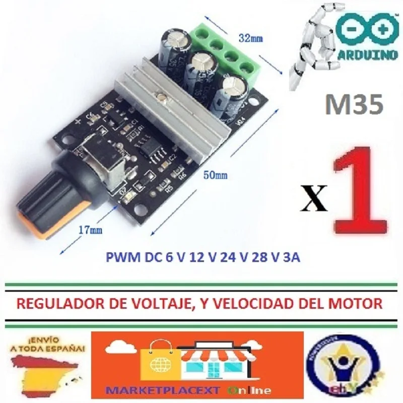 PWM voltage regulator DC 6V, 12V, 24V, 28V, 3A M35 Motor speed ...