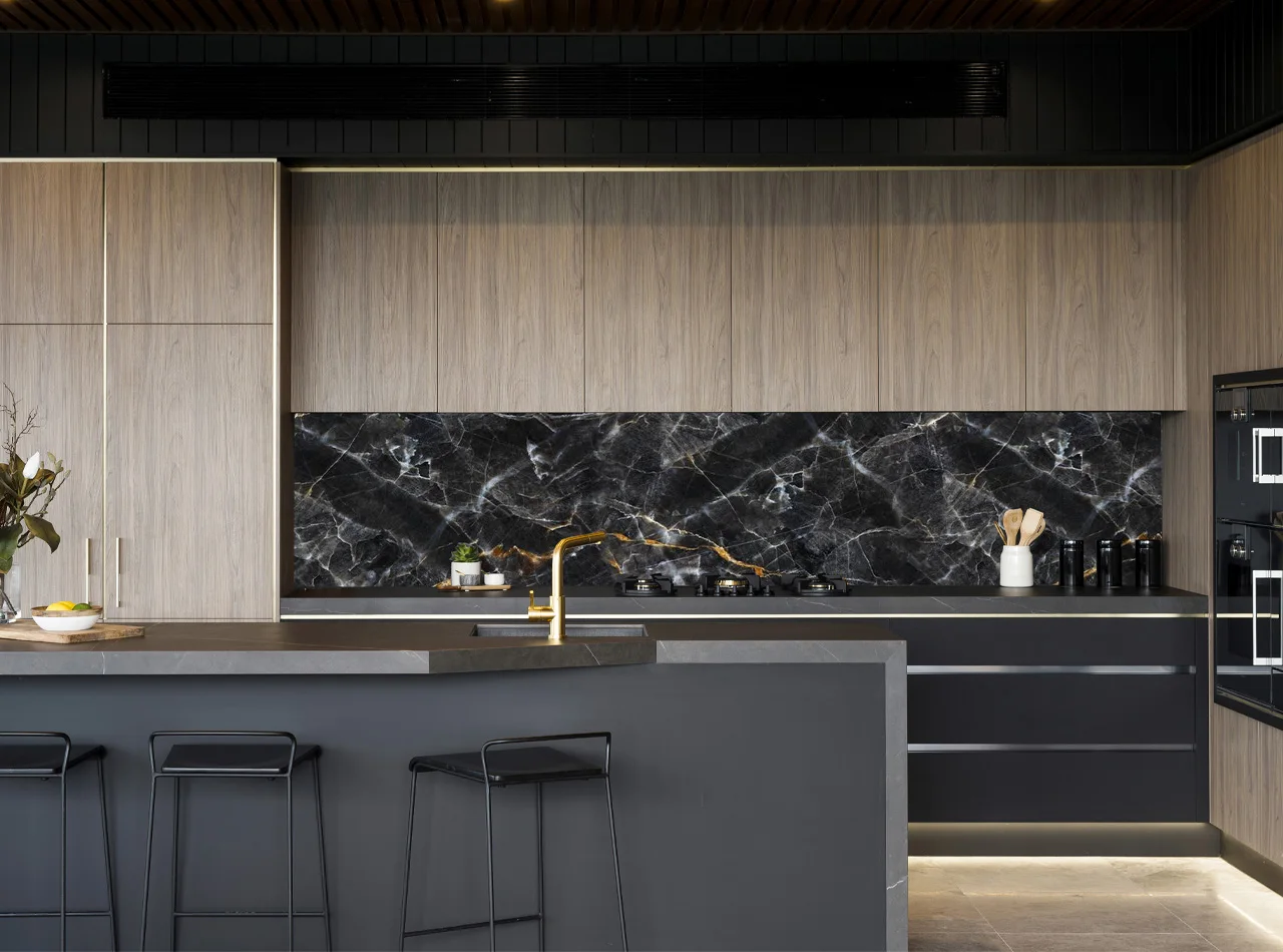 Apron For Kitchen Wall Panel Made Of Abs Plastic "marble Black With ...