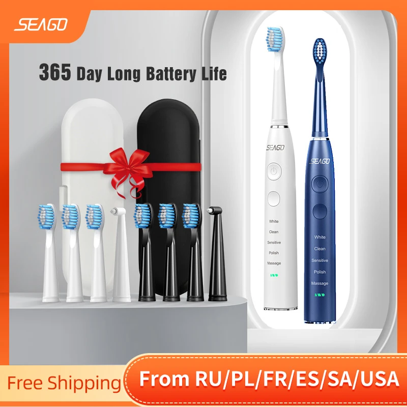 SEAGO Sonic Electric Toothbrush Smart Automatic Rechargeable Tooth Brush for 5 Modes with ...