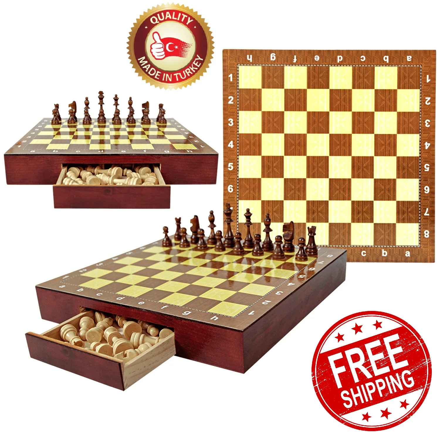 Quality-Chess-Set-With-Drawer-Storage-Box-Wooden-Deluxe-Game-Board-30 ...