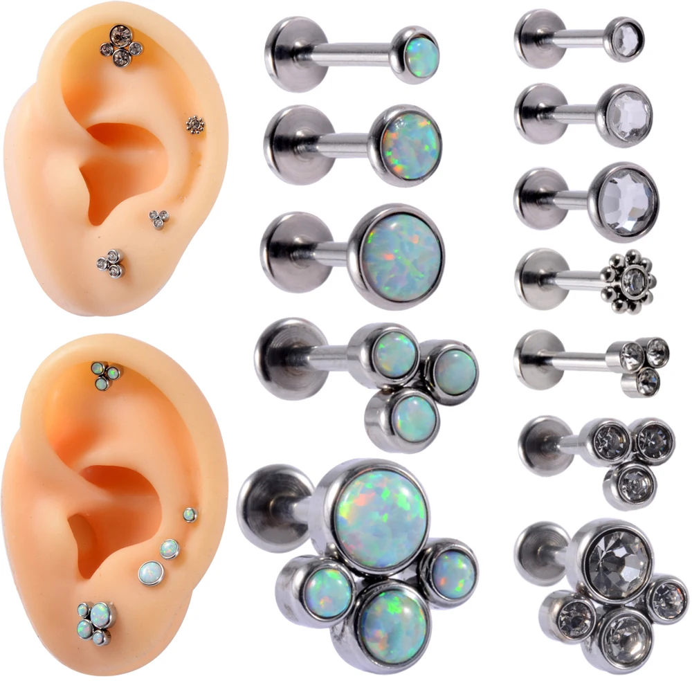 1Set-Surgical-Steel-Opal-Paw-Ear-Tragus-Helix-Cartilage-Cz-Gem-Ear-Lobe ...
