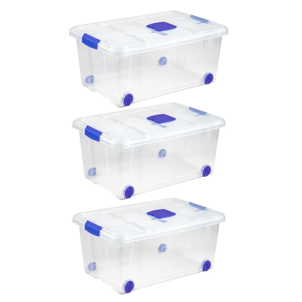 Set 3 Multi-purpose Plastic Storage Boxes, with Lid and Wheels | Home ...