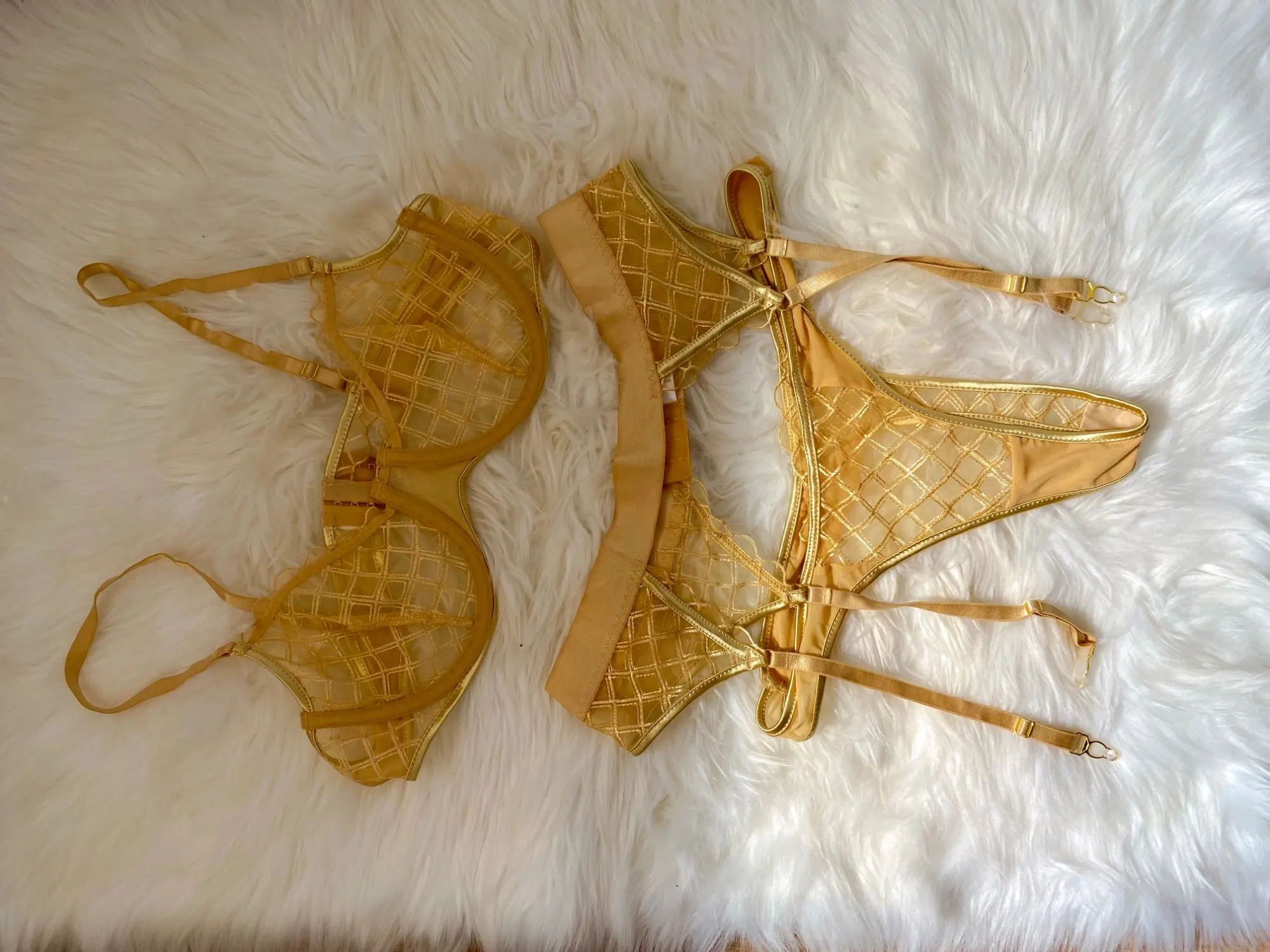 Yooluxe 3 Piece Lace Bra Set Women Plaid Bra Underwire Panty Sexy